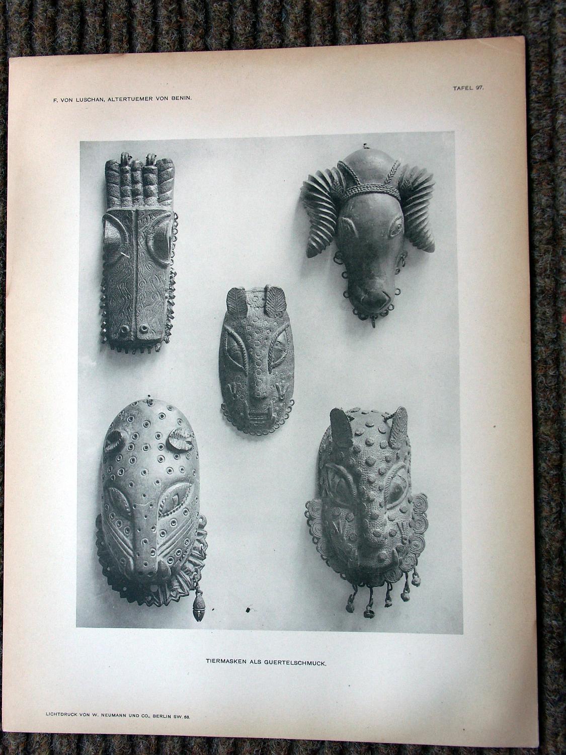 zz-lusc19,tafel 097 benin nigeria,leopard-bronze-maske